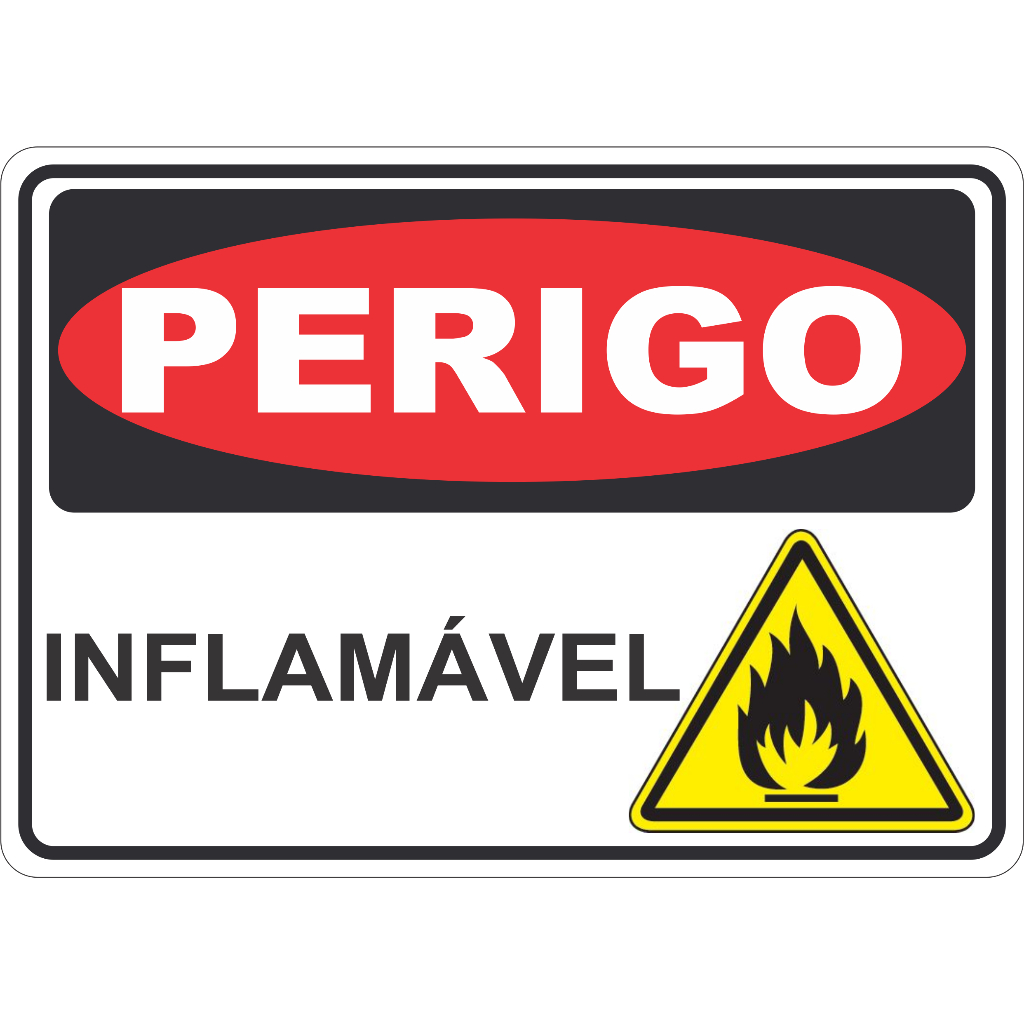 ADESIVO PLACA AVISO SINALIZAÇÃO ATENÇÃO PERIGO INFLAMAVEL 15X21 CM OU ...