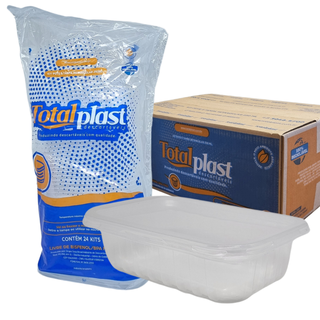 48 Pote Retangular Com Tampa 250ml Marmita Fit Totalplast | Shopee Brasil