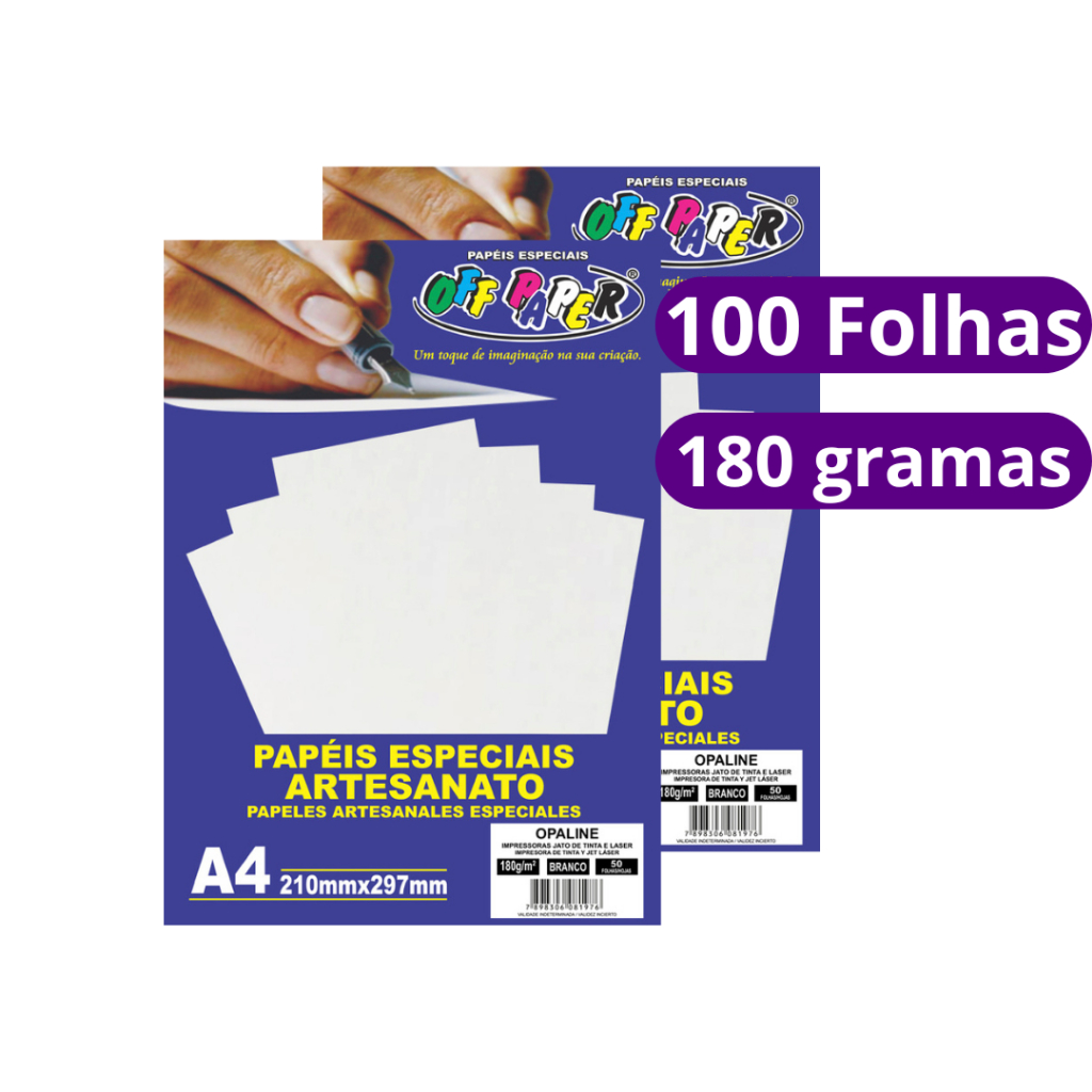 Papel Opaline 180g A4 com 100 folhas Branco - Off Paper | Shopee Brasil