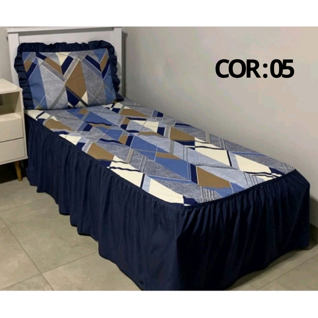 Colcha Solteiro Lorena 2 Peças De Sarja estampado Com Babado 2,50m x 1 ...