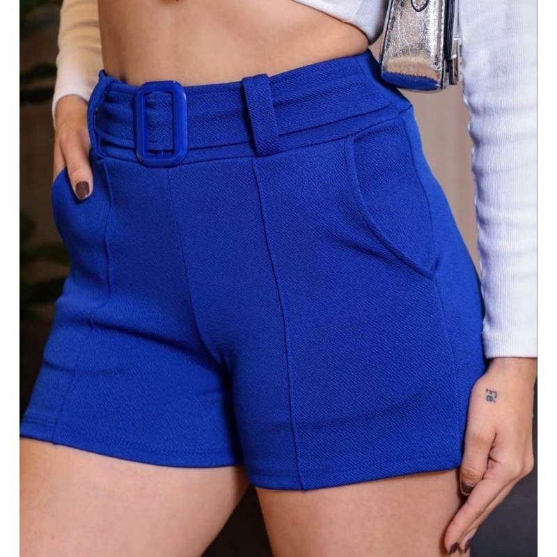 Short Liso Feminino com Cinto P ao GG 34 ao 46 Shorts Feminino Fivela ...