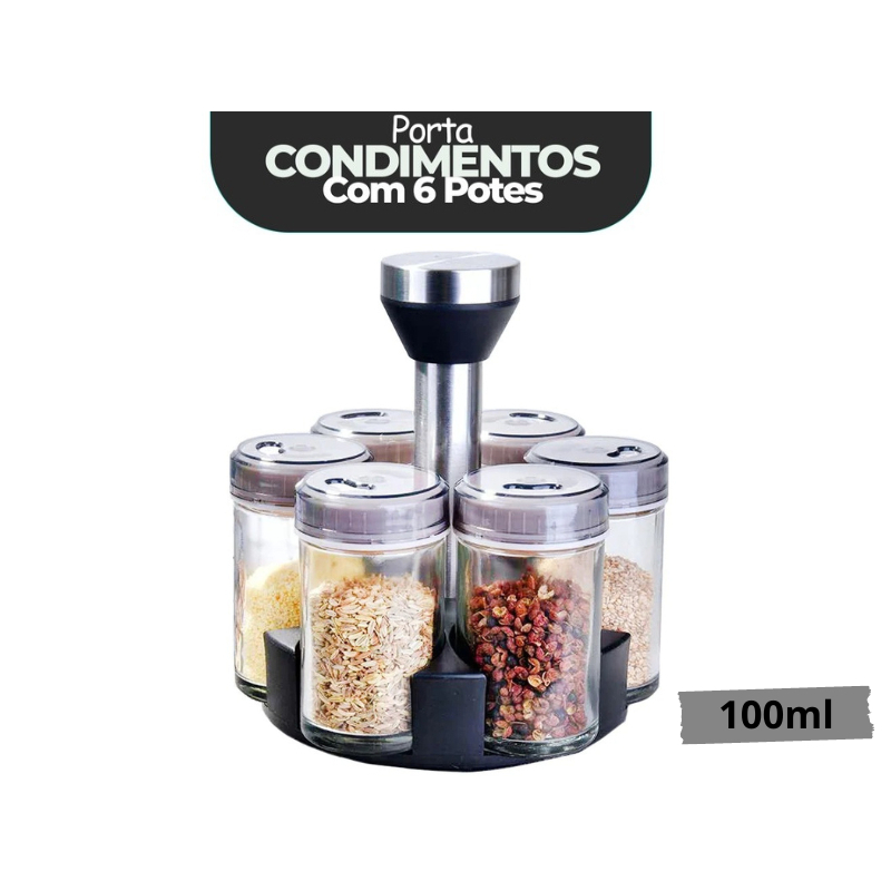 Porta Condimentos Alimentos Com 6 Potes Base Giratória Aço Inox Para ...