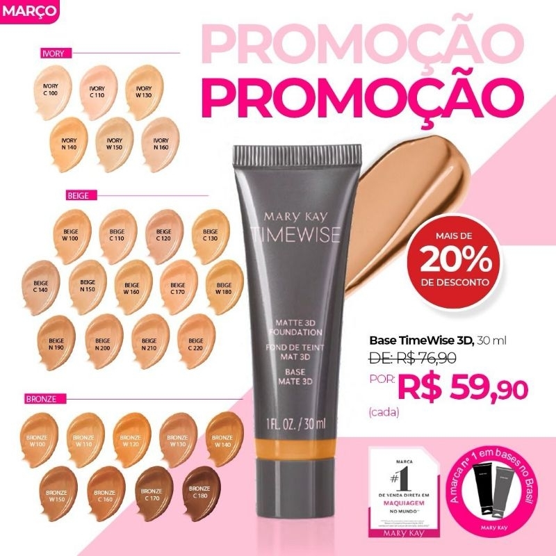 Base para rosto Mary Kay. Base perfeita, alta cobertura. Base para pele ...