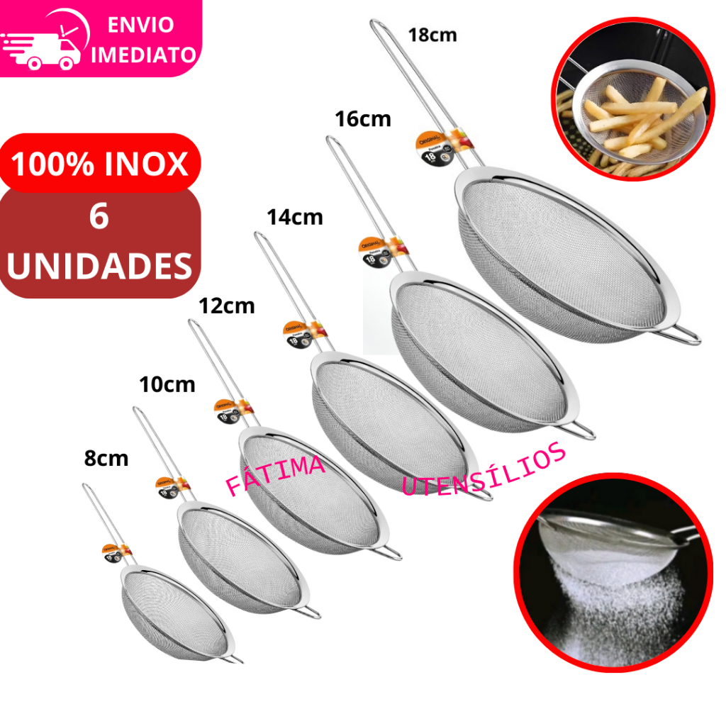 Kit COMPLETO 6 Peneira Coador Em Aço Inox Para Cozinha, Conjunto De ...
