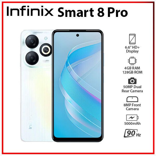 Smartphone Infinix Smart 8 Pro 4GB+128GB Câmera 50MP Bateria 5000 mAh - Branco | Shopee Brasil