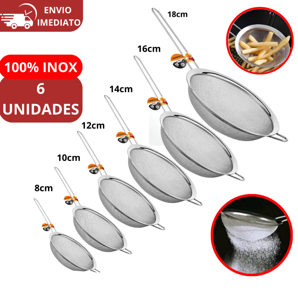 Kit COMPLETO 6 Peneira Coador Em Aço Inox Para Cozinha, Conjunto De ...