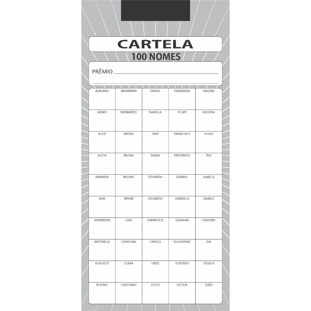 Pacote De Cartela De Rifa (Modelo Novo) de 100 Nomes (50 Unidades) Tamoio Cores Sortidas ...
