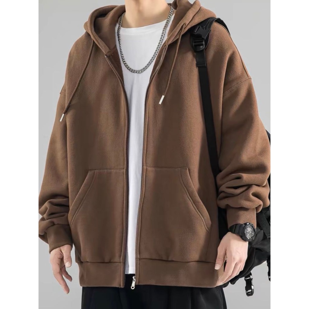 Moletom Blusa Aberto Com Ziper E Capuz De Frio Inverno Liso Casaco