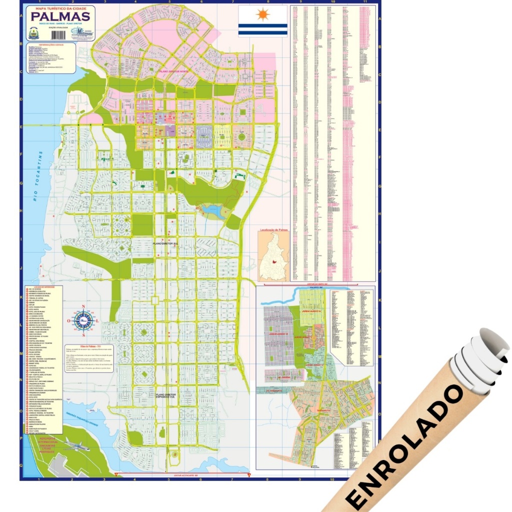 Mapa Palmas Politico Rodoviário Ruas Bairros Cidade Turistico Poster ...