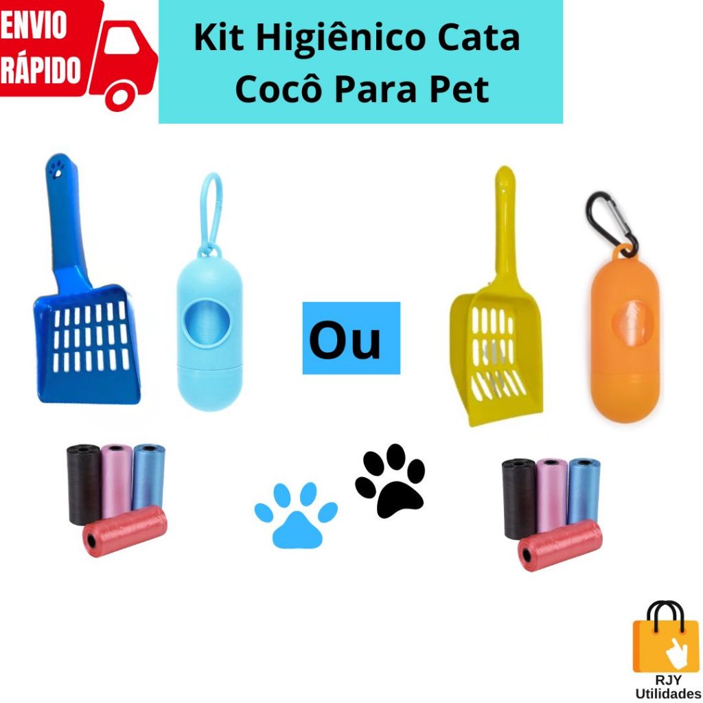 Kit Pá Coletora De Fezes Suporte Porta Sacos Saquinhos Com 4 Rolinhos ...