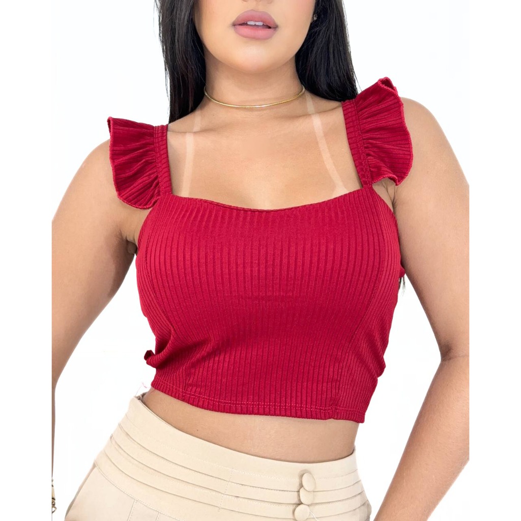 Blusa Cropped canelado de alcinha babadinho Blusinha feminina Blusa ...