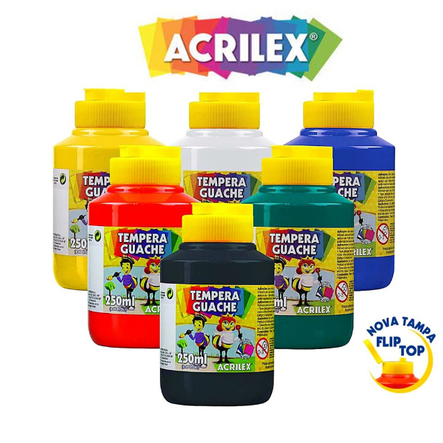 Tinta Guache 250 ml - Acrilex - Escolha a Cor - Tempera Guache Escolar ...