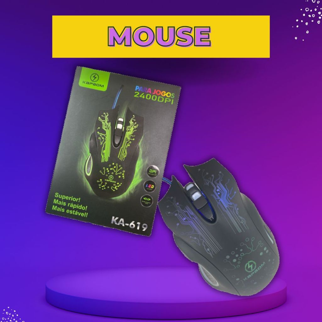 Mouse gamer p/jogos RGB LED trocar de cor 800-2400 dpi KA-619 | Shopee Brasil