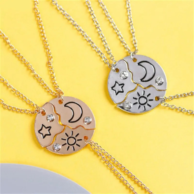 Colar Prata Da Amizade 3 Amigas Sol Lua e Estrela | Shopee Brasil