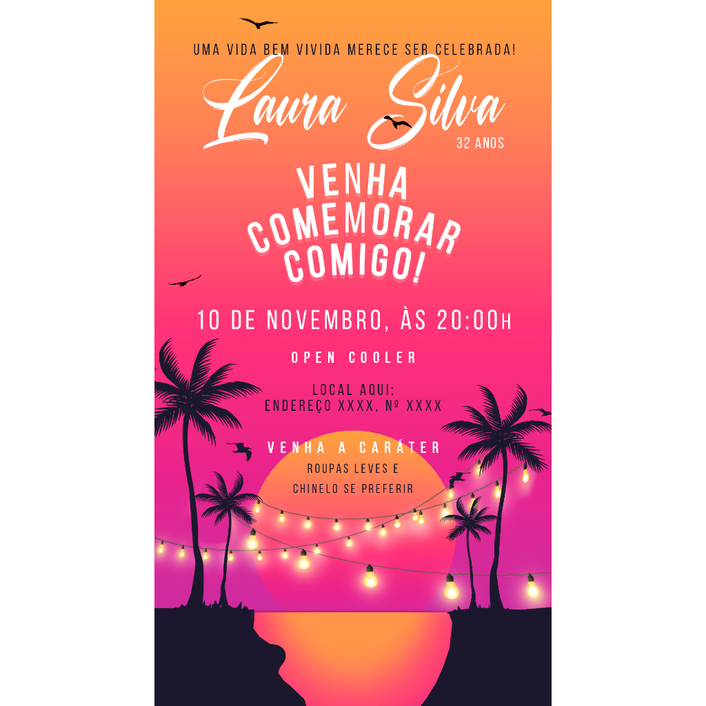 KIT Convite de Aniversário IMPRESSO - Tropical Hawai Ventilador Calor ...