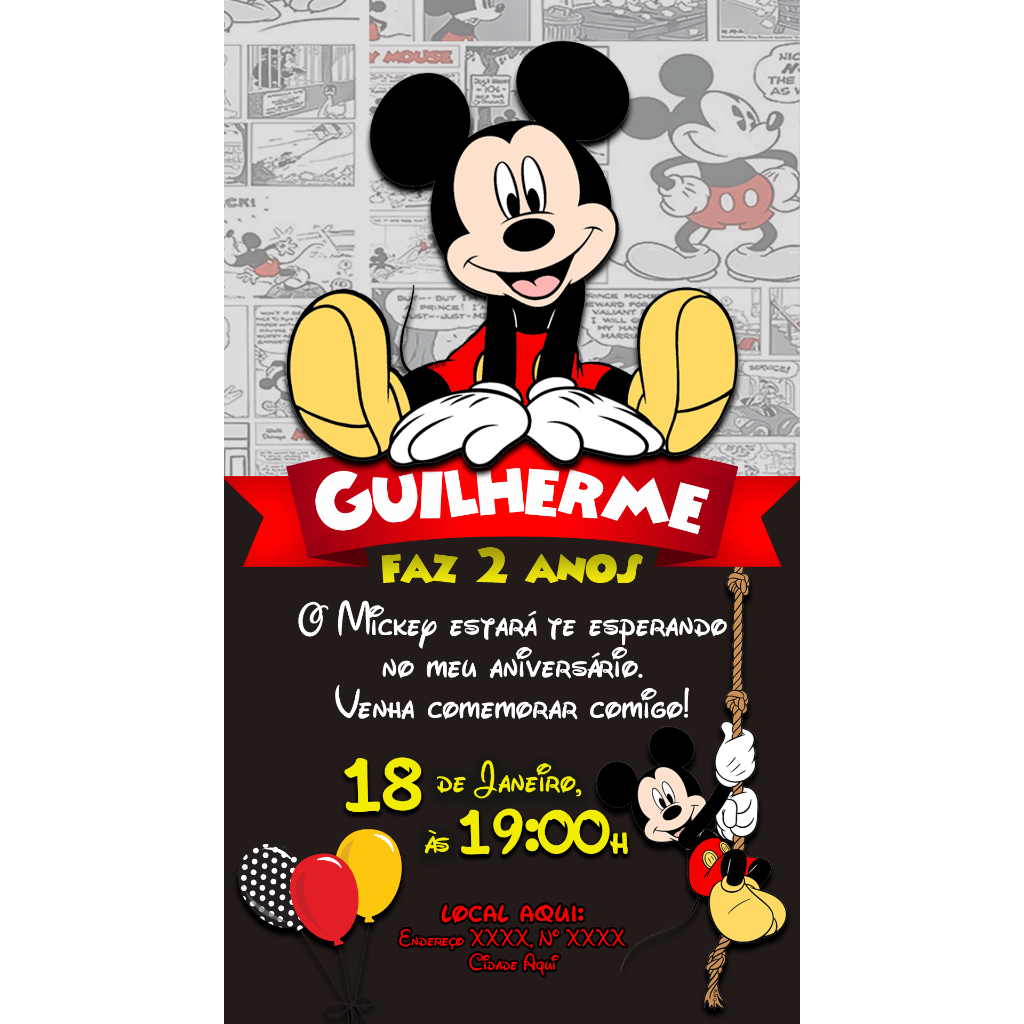 Convite de Aniversário IMPRESSO Mickey Mouse | Shopee Brasil