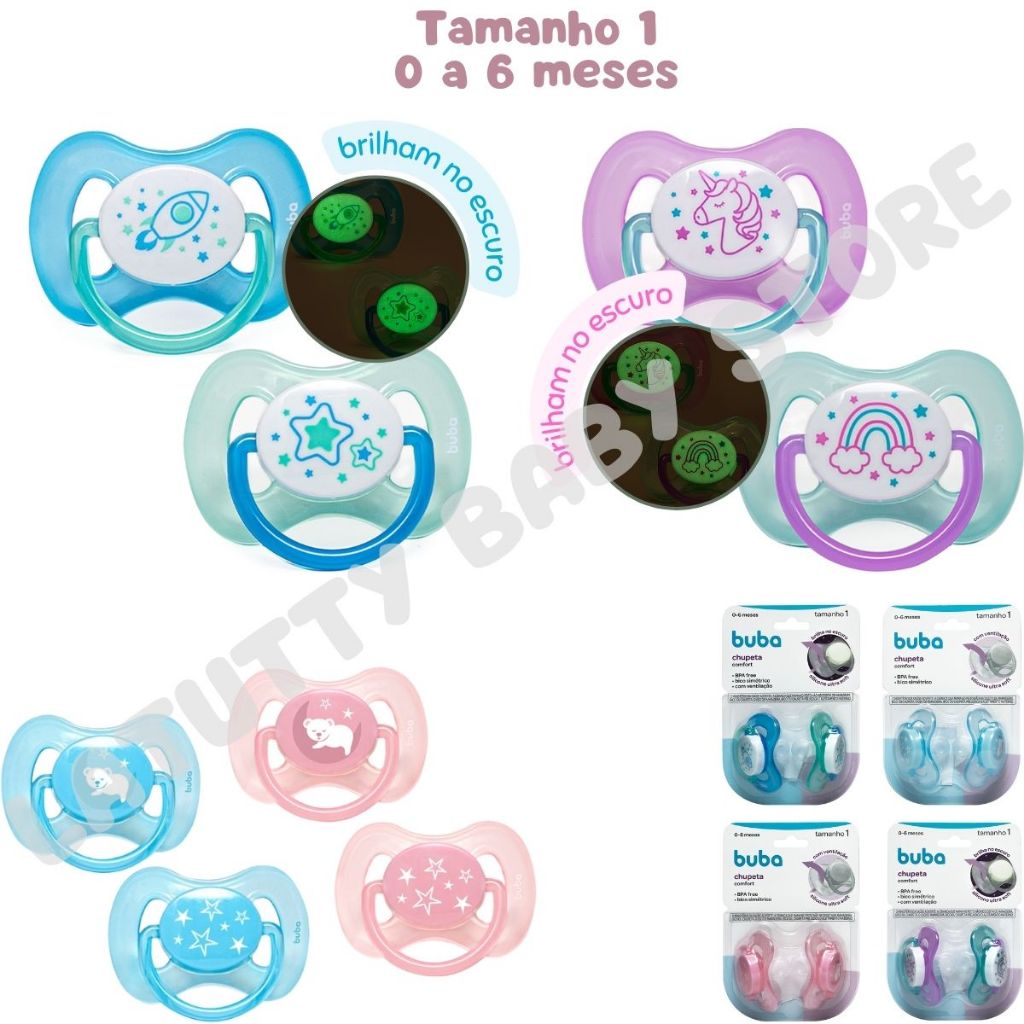 Kit Com 2 Chupetas Comfort Buba Fase 1 Tamanho 0 a 6 meses Bico ...