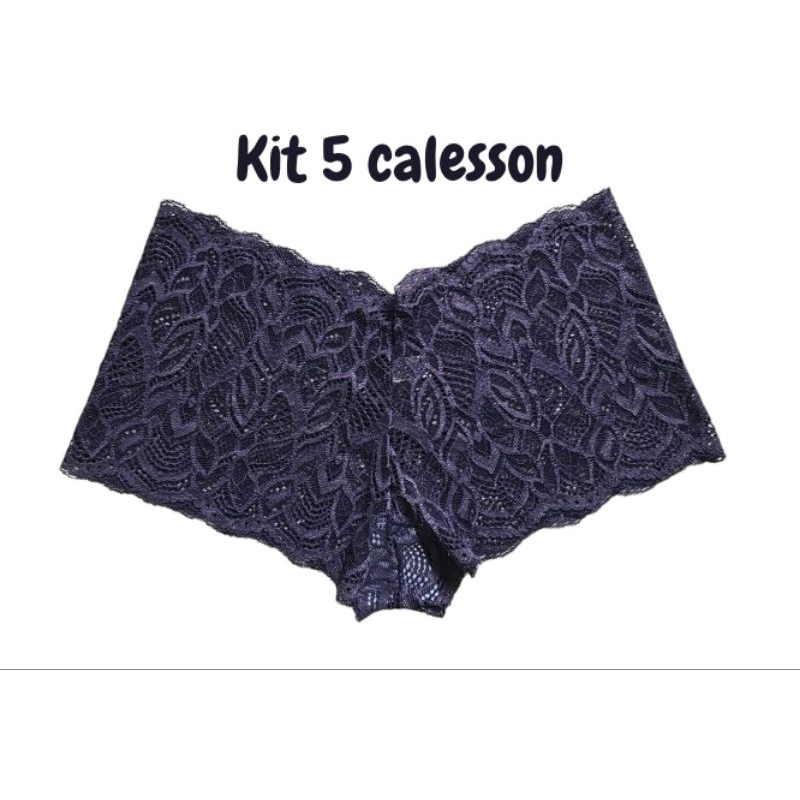 Kit 5 Calcinhas Calesson Feminino Renda Conforto Lingerie - Escorrega o ...