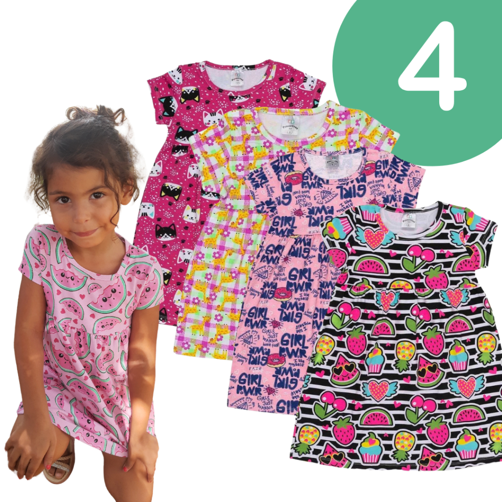 Kit 4 Vestidos Infantil roupa de menina roupa infantil feminino Tamanho ...