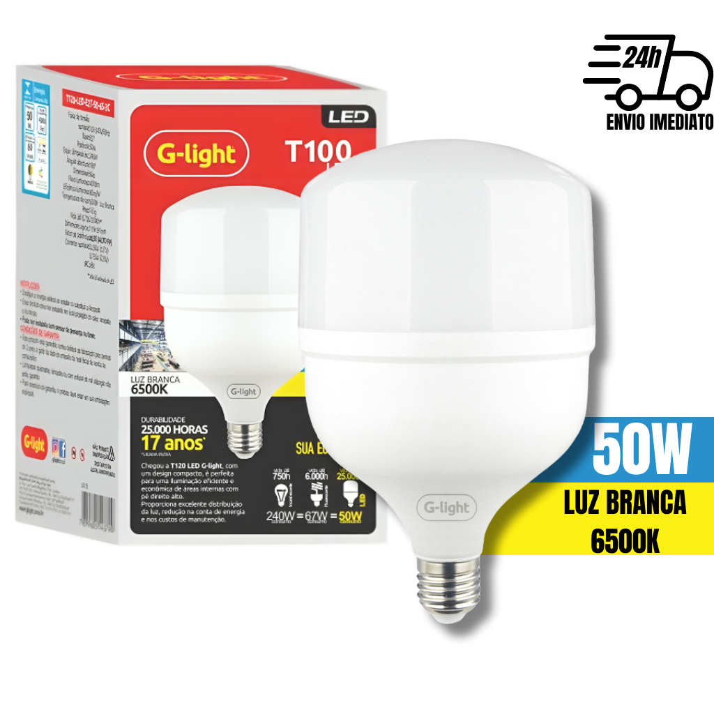 Lâmpada Led 50w Bulbo Alta Potência E27 Branco Frio 6500k Bivolt ...