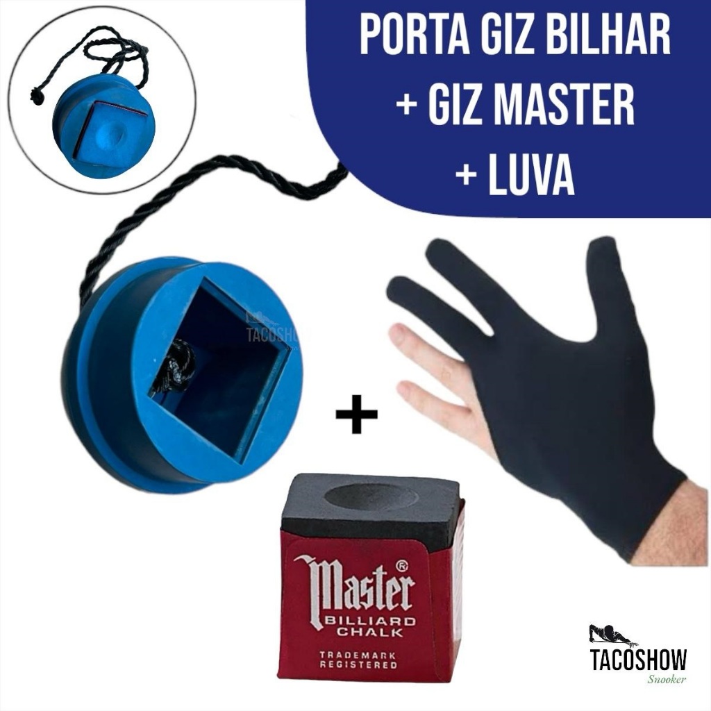 KIT Giz de Sinuca Master Original Triangle King Azul + Porta Giz ...