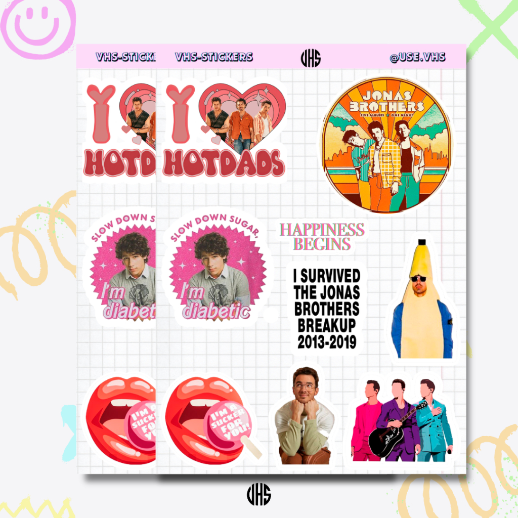 Jonas Brothers cartela de adesivos stickers Jonas Brothers 11,5 X 15,5 ...