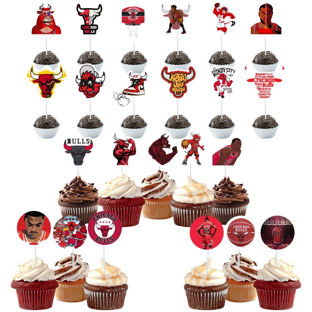 Toppers de Docinhos Decoração Festa Basquete Chicago Bulls | Shopee Brasil