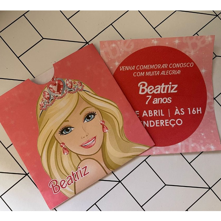 Convite Aniversário Barbie Mais Envelope Barbie Personalizado | Shopee ...