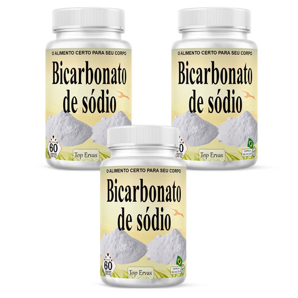 Bicarbonato em Capsulas 100% Natural p/ Azia kit 3 potes ( 180 Capsulas ...