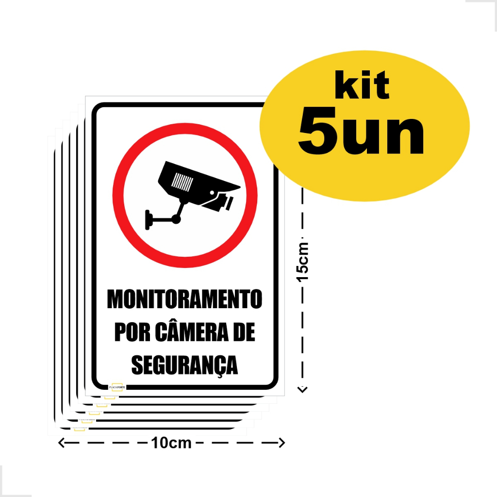 5 Placas Monitoramento por Câmera de Segurança 10x15cm 15x20cm 20x30cm ...