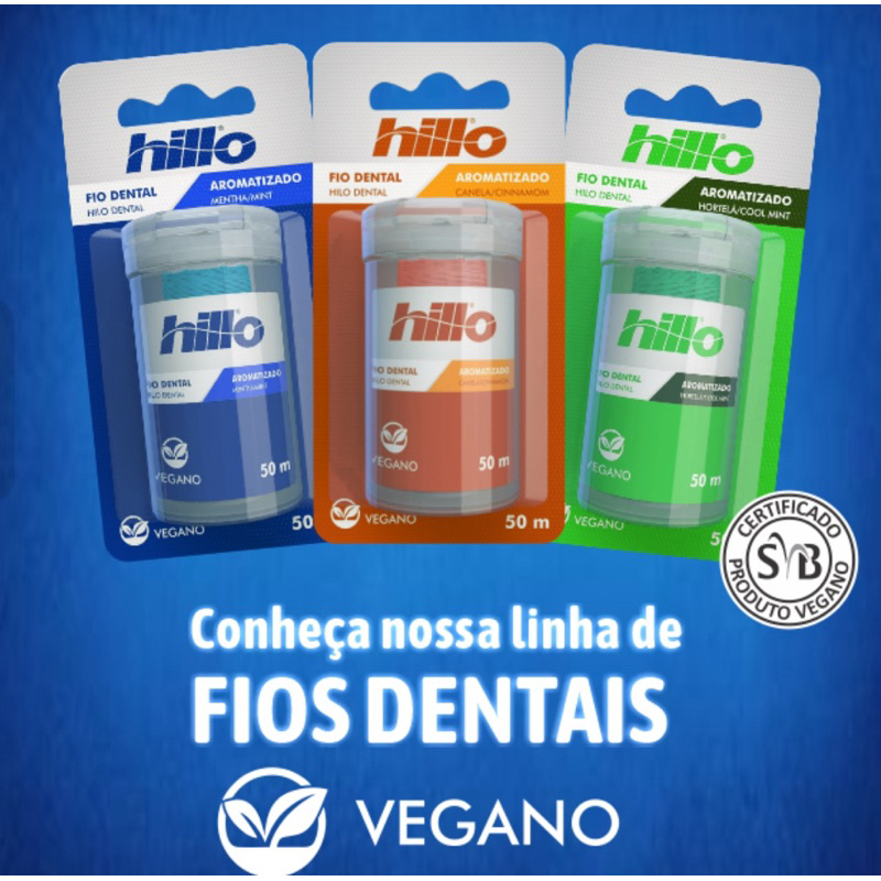 Fio Dental Hillo Vegano 50mts kit com 12 aromatizado sabor refrecante ...
