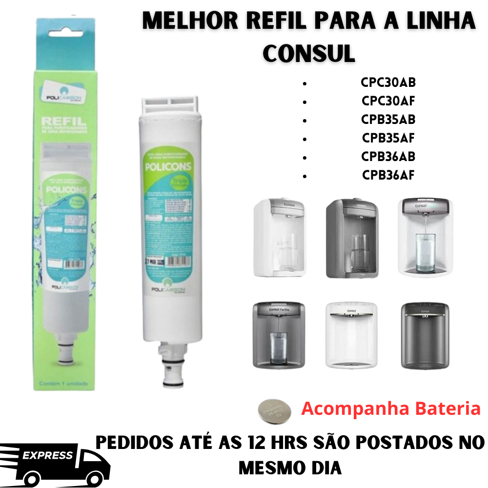 Refil Filtro Vela Consul Cpc30 Cpc35 Cpc36 Cpc 31Cpb34 C Bateria Purificadores Policons ...
