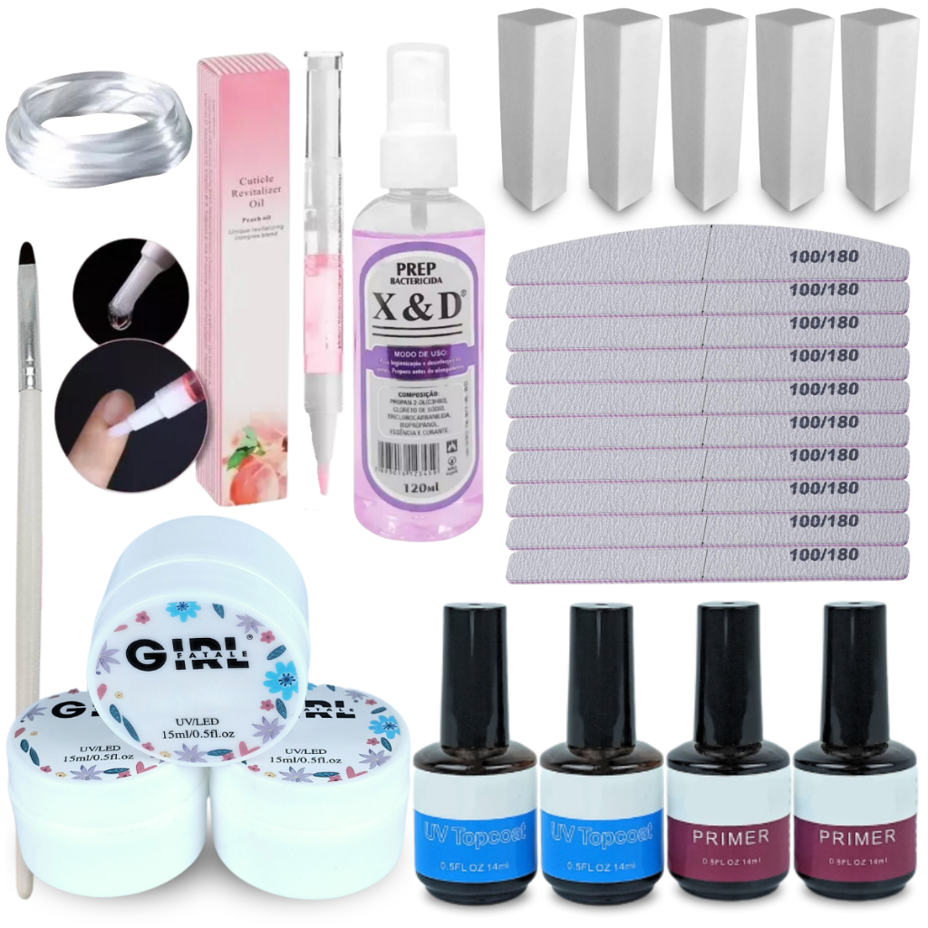 Kit Refill Preparadores, Top Coat, Primer, Gel, lixas, Prep, Caneta ...