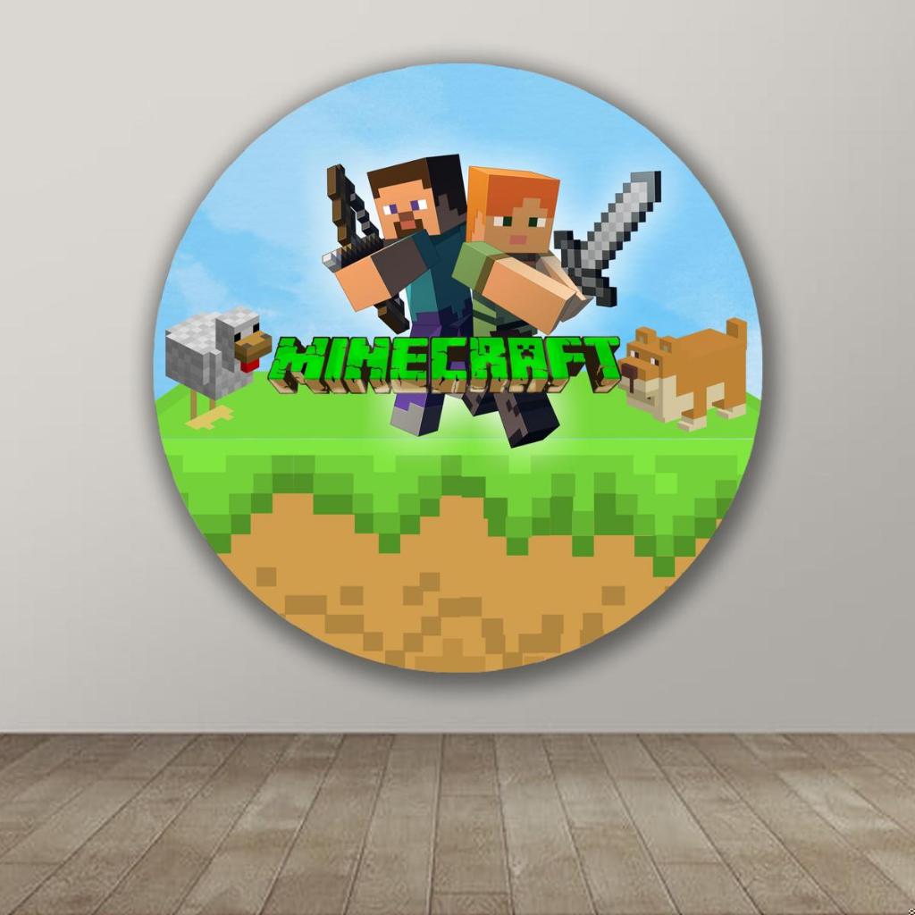 Painel Redondo Decorativo Tematico Minecraft Steve Festa Infantil ...