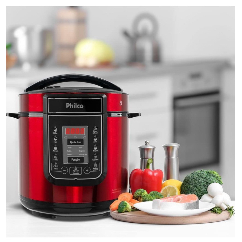 Panela de pressão Digital inox red ppp01 Philco(C/detalhes) | Shopee Brasil
