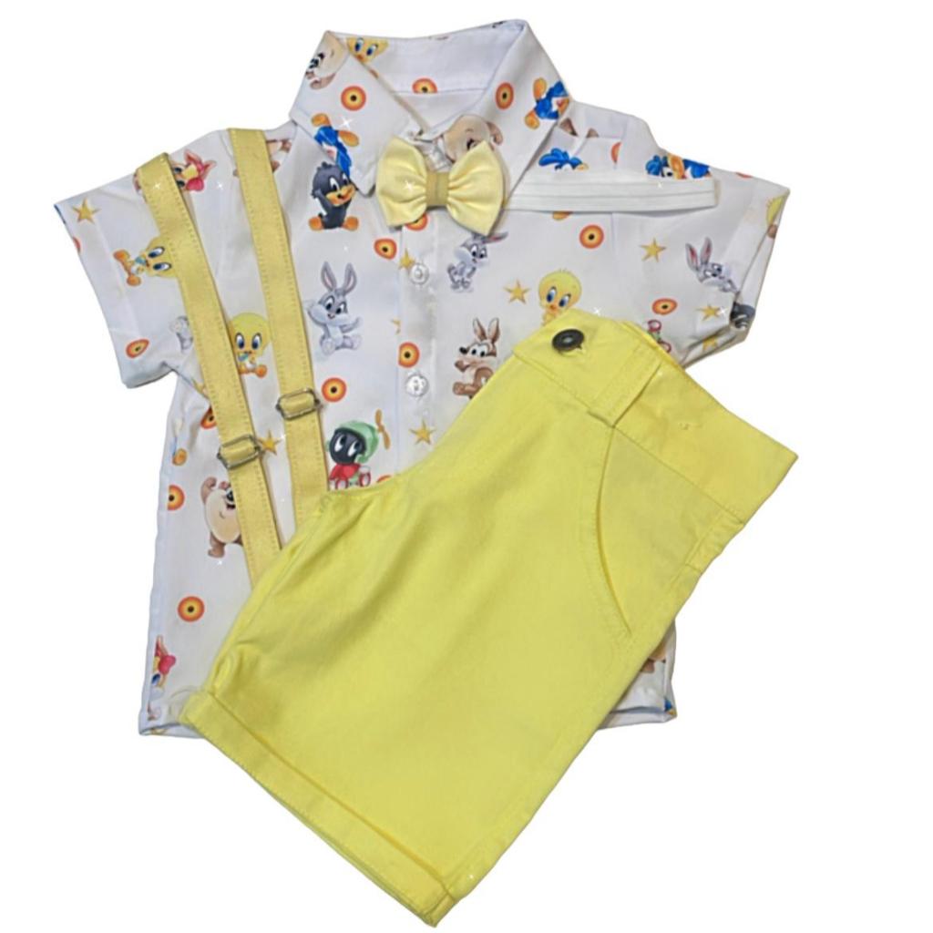 CONJUNTO TEMÁTICO LOONEY TUNES BABY CAMISA MENINO TURMA AQUARELA ...