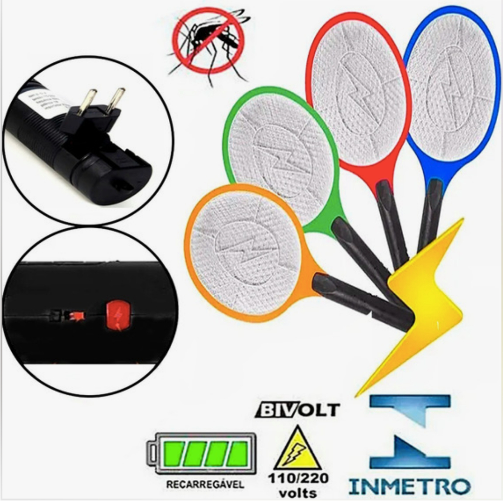 Raquete Elétrica Mata Mosquitos, Insetos, Recarregável Bivolt | Shopee ...