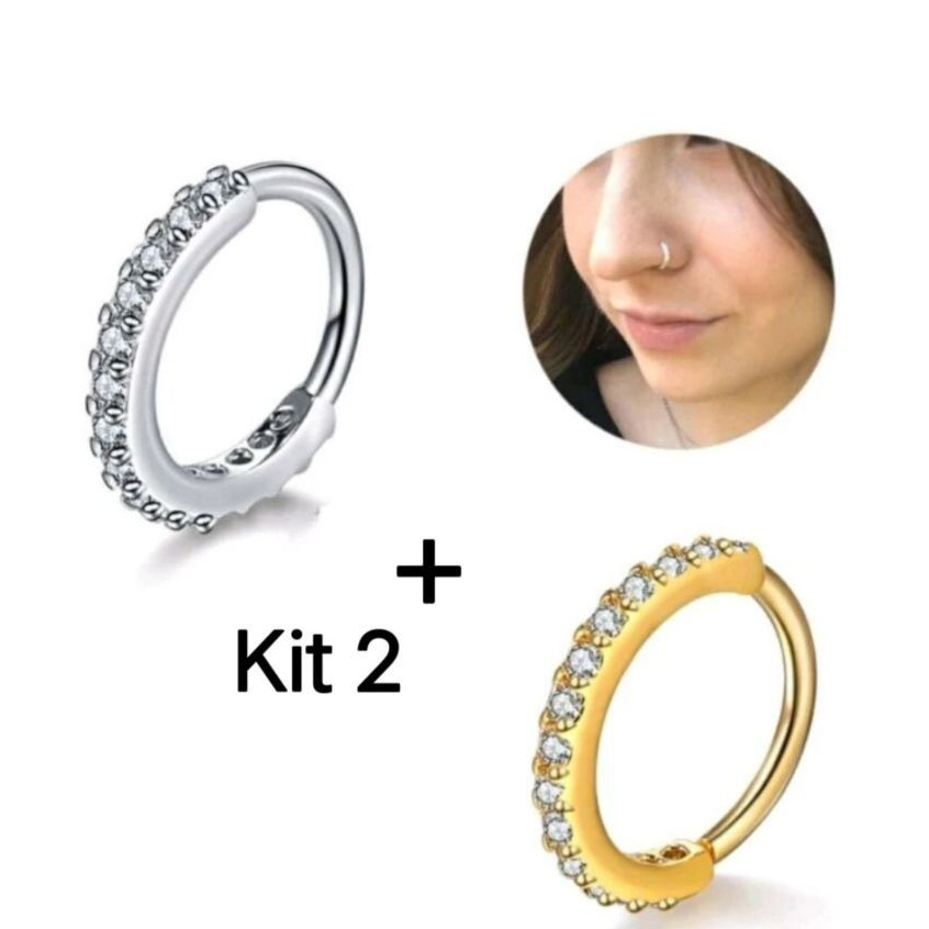 Kit 2 Piercing Aba nasal Nariz Cartilagem Argola Cravejado Strass ...