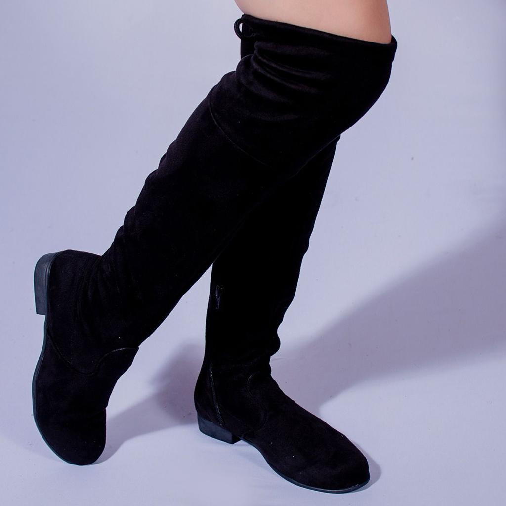 Bota Feminina Casual Moderna de Camurça Legitimo Cano Alto Over-The ...