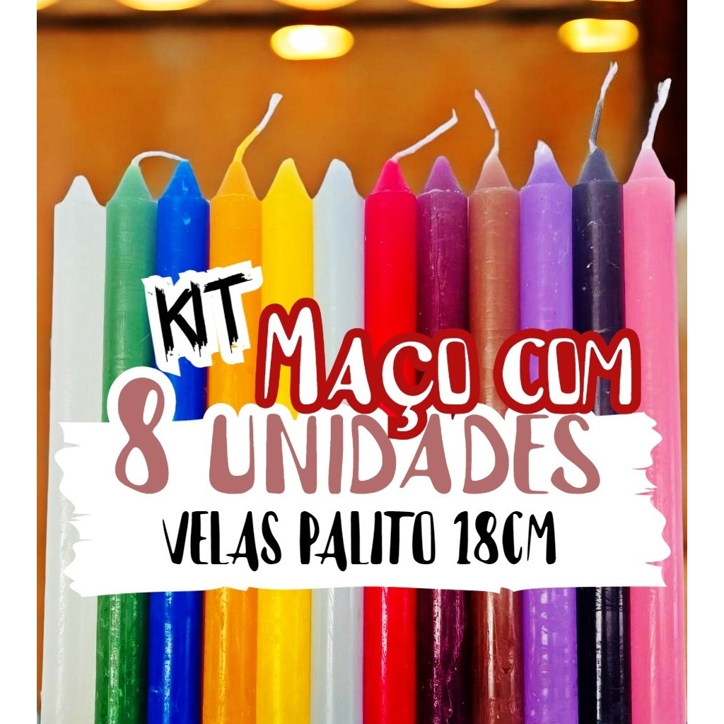KIT VELA PALITO (MAÇO 8 UNID.) 250g - VARIAS CORES | Shopee Brasil