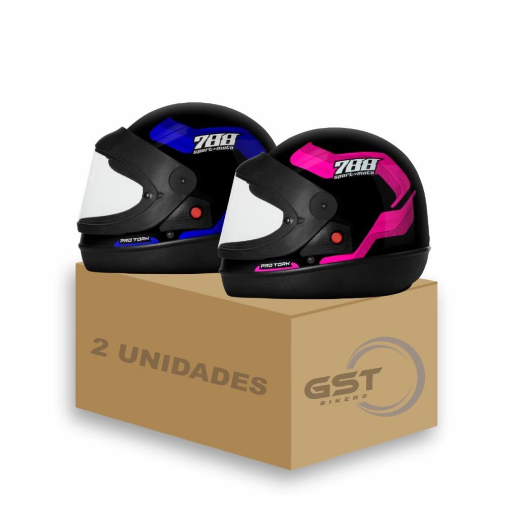 Kit 2 Capacetes Fechado Sport Moto 788 Masculino Feminino Viseira ...