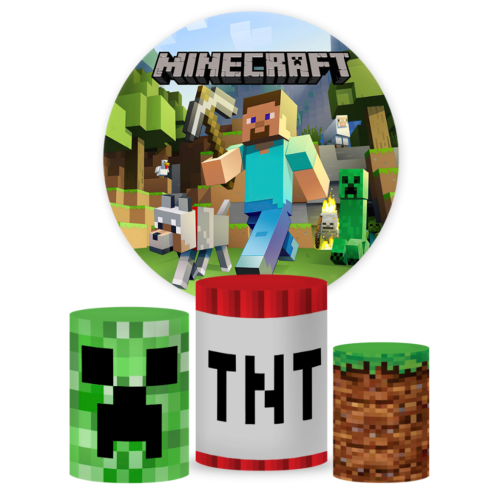 Kit Painel Com Capa Para Cilindro Tematico Minecraft Steve Decorativo ...