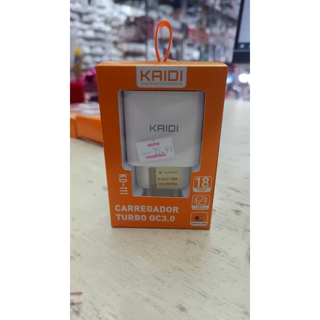Carregador Turbo QC3.0 18w USB Kaidi | Shopee Brasil