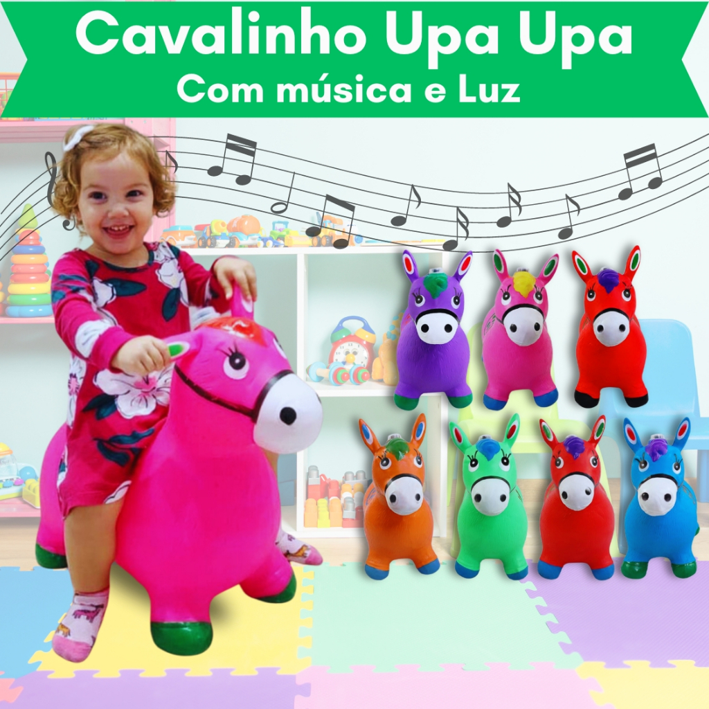 Cavalinho upa-upa colorido emborrachado com sons musicais e luz menino ...