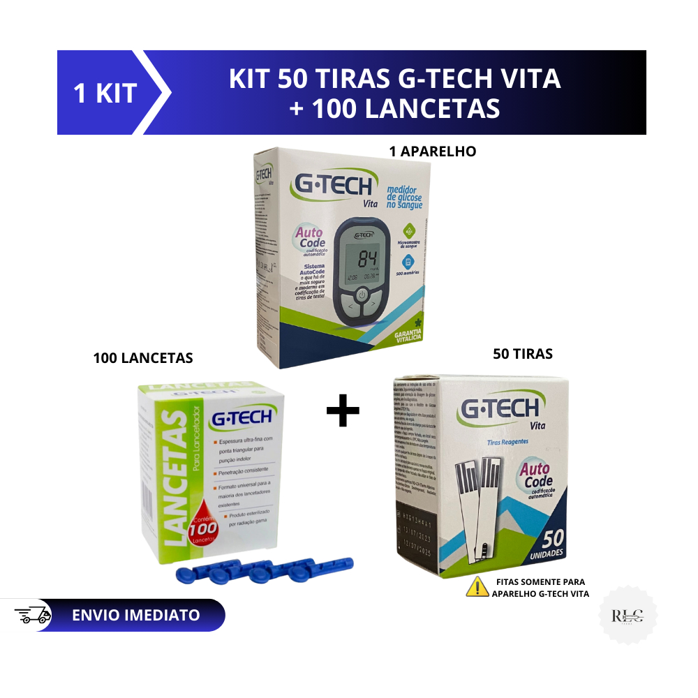 kit Medidor de Glicose G-tech Vita +50 Tiras para Medição de Glicose ...
