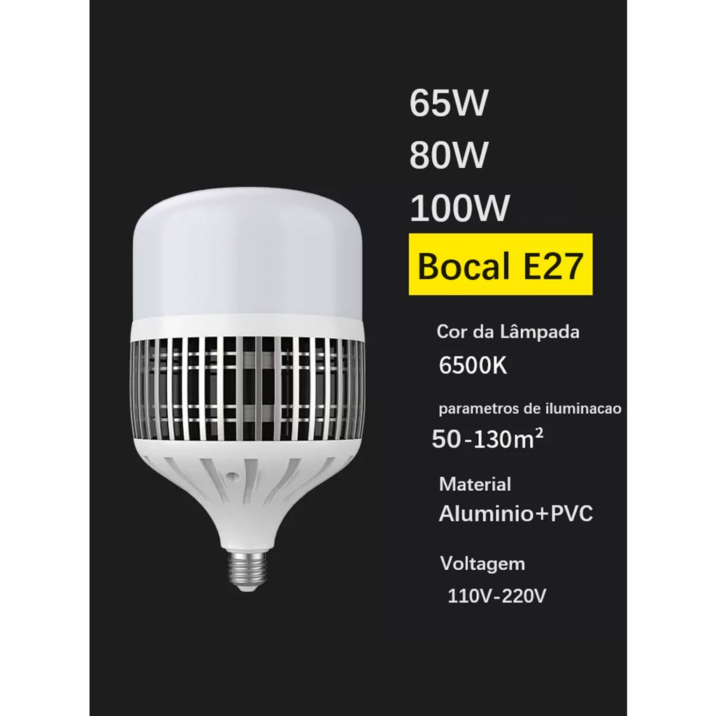 Lâmpada Super Bulbo Alta Potência Led 65w 80w 100w Branco Frio 6500k ...
