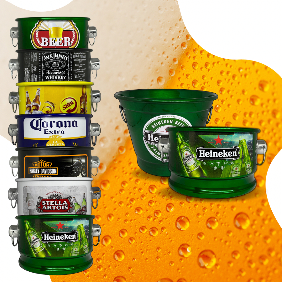 Kit 2 Baldes de Gelo Personalizados 6L e 6,5L em Aluminio Varias Marcas de Bebidas Skol ...