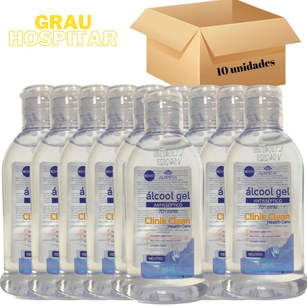 Álcool Gel 60ml Clinik Clean Alkmena hospitalar - 10unidades | Shopee ...