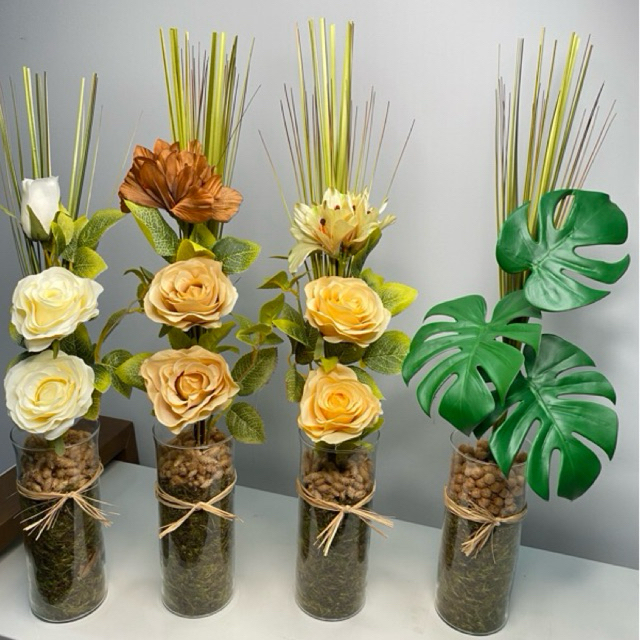 Vaso Copo Vela Completo com Arranjo de Rosas, Costela de Adão 60cm ...