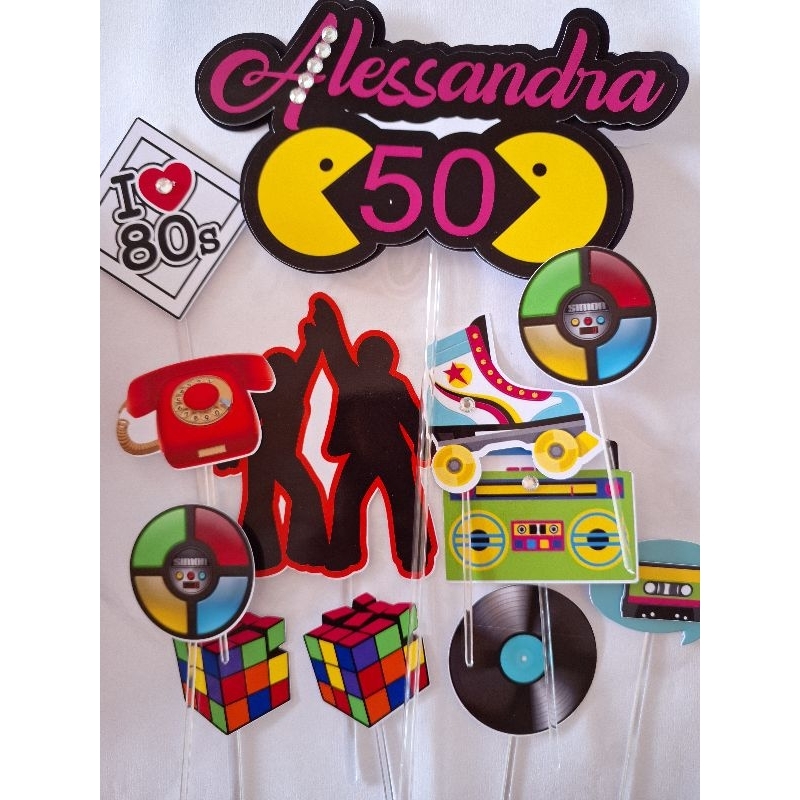 Topo bolo anos 90 pink com preto | Shopee Brasil